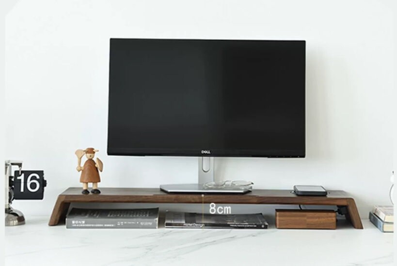 Solid Wood Monitor Stand Elevated Computer Desktop Storage With USB ...