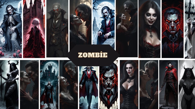 40 Zombie Themed Printable Bookmarks, Digital Download JPG-PNG Bookmark ...