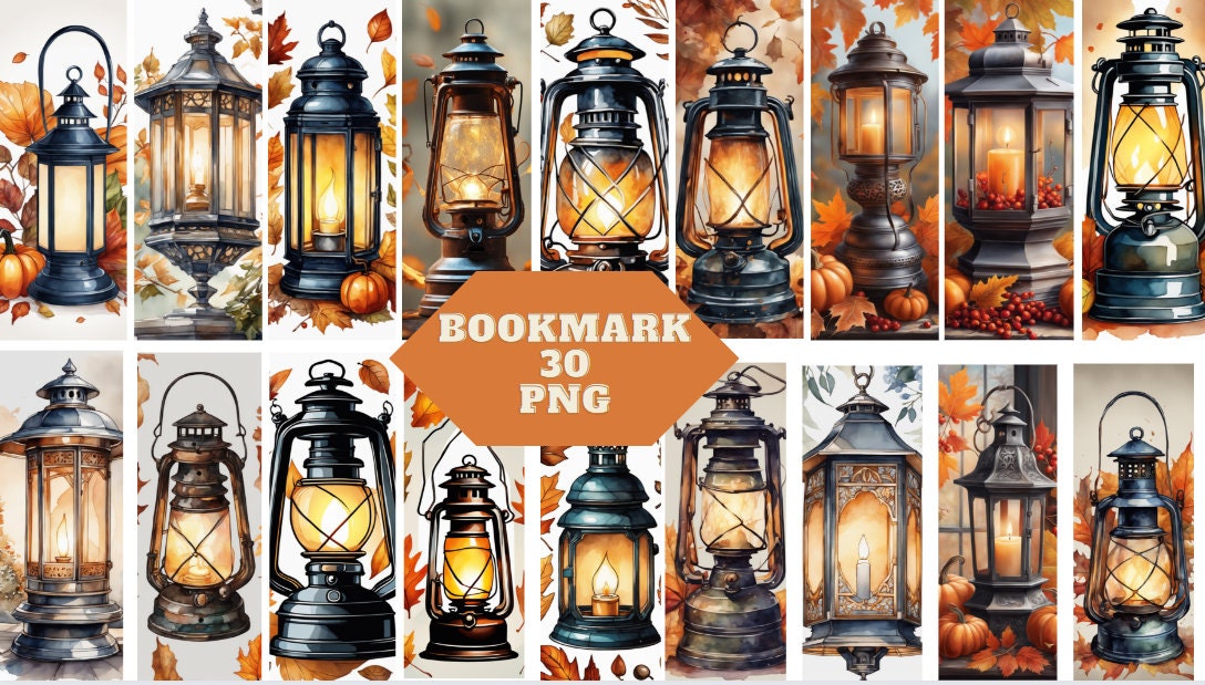 30 Autumn Themed Lamps Printable Bookmarks, Digital Download JPG ...