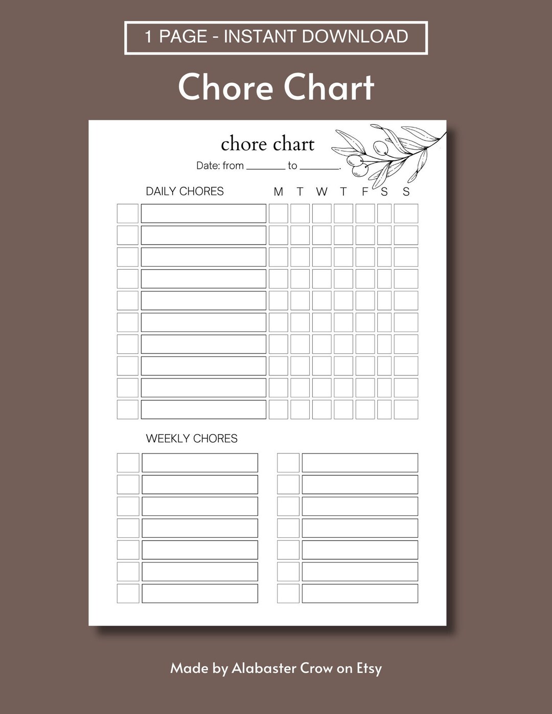 Custom Chore Chart, Daily and Weekly Chore Template, Cleaning Planner ...