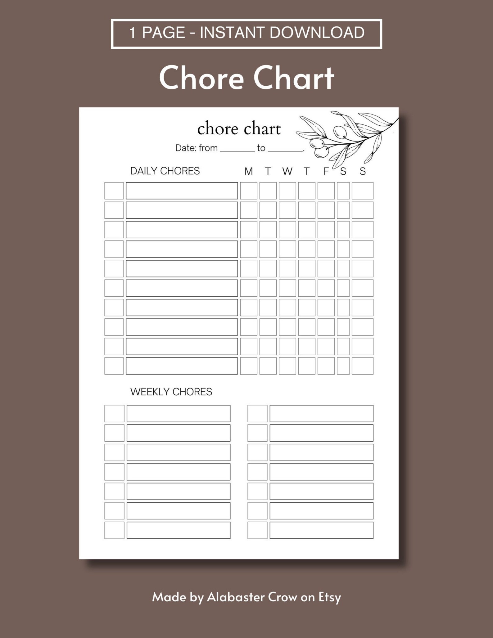 Custom Chore Chart, Daily and Weekly Chore Template, Cleaning Planner ...