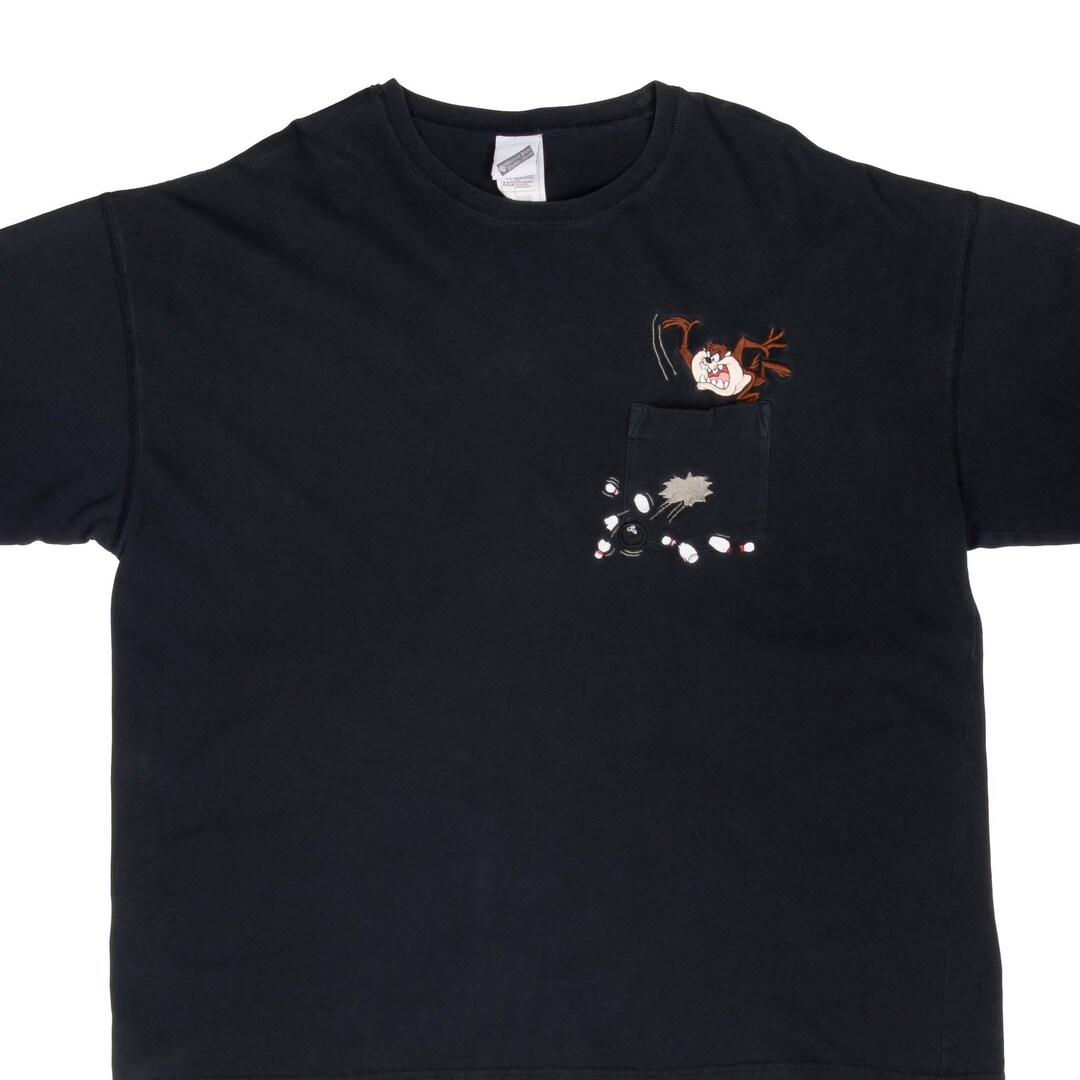 Vintage Looney Tunes Taz Bowling Embroidered Pocket Tee Shirt 1990s 2xl ...
