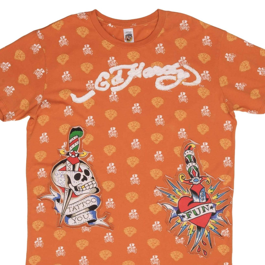 Vintage Ed Hardy Patch All Over Print Tee Shirt 2000s Size Xl Made in ...