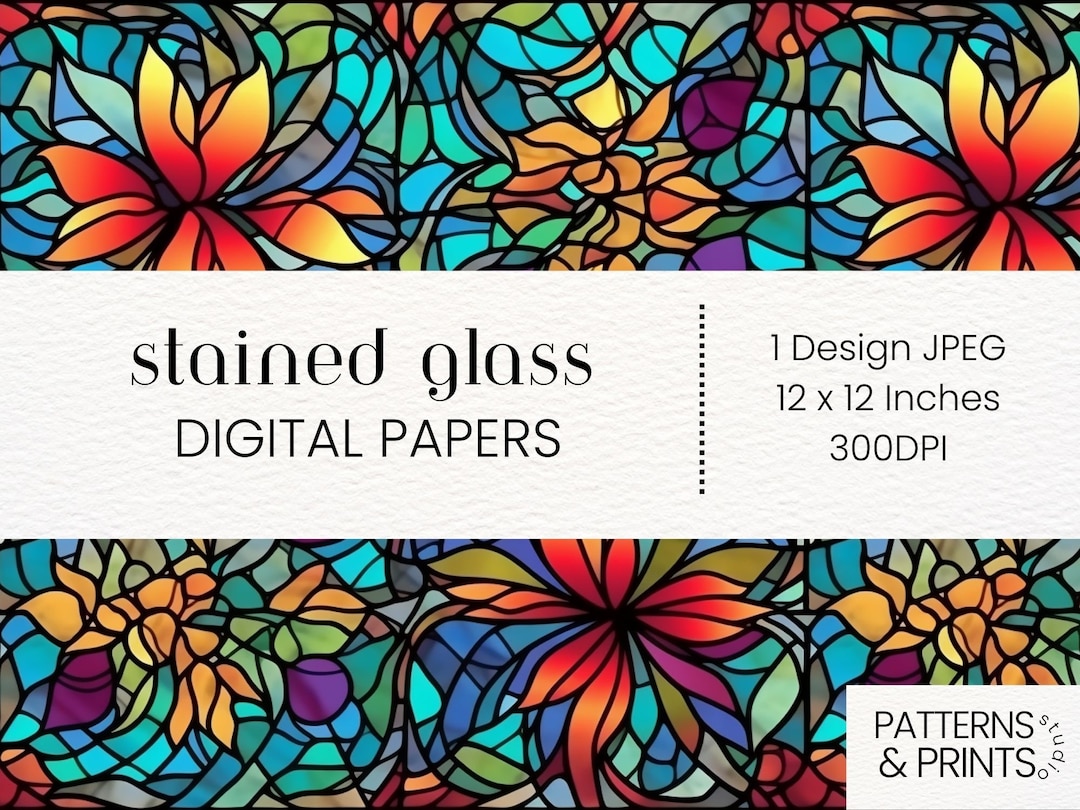 Stained Glass Digital Paper Scrapbook Paper Flowers - Etsy