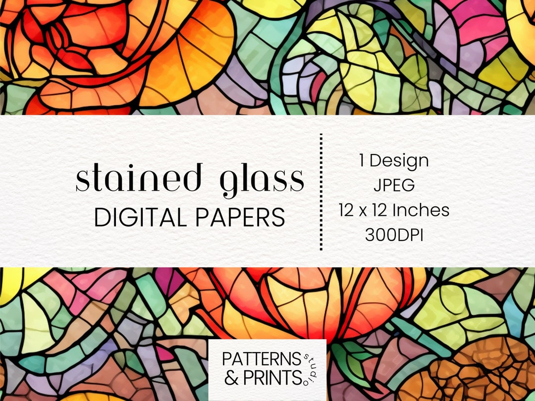 Stained Glass Digital Paper Scrapbook Paper Flowers - Etsy