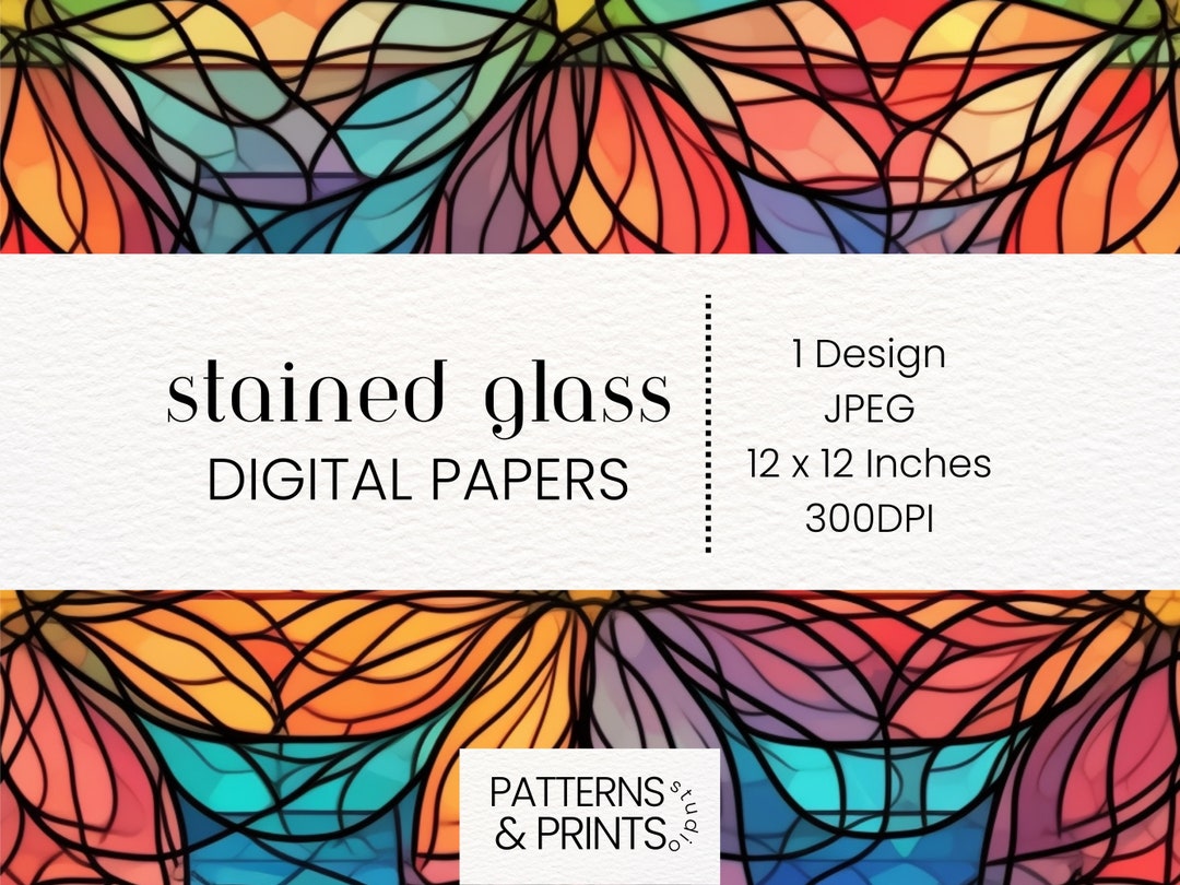 Stained Glass Digital Paper Scrapbook Paper Flowers - Etsy