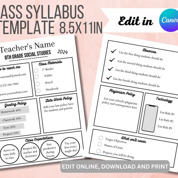 Math Syllabus Template High School - Etsy