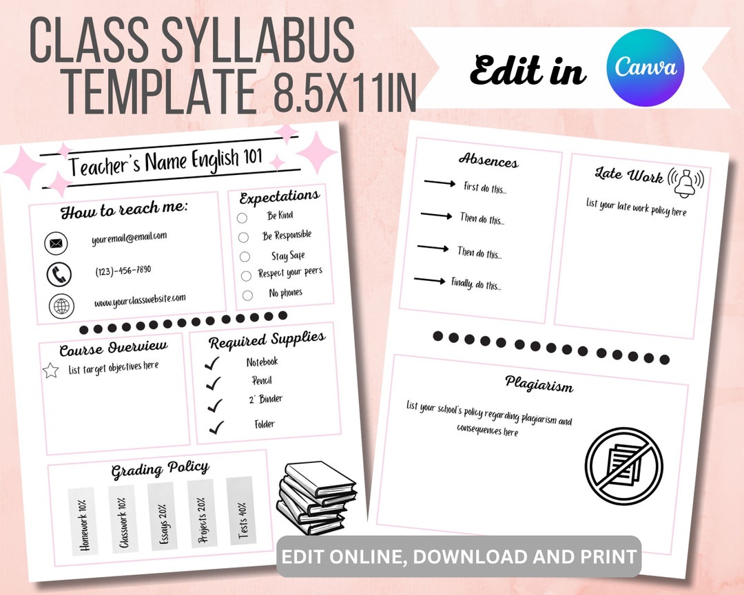EDITABLE Class Syllabus Template Middle and High School Class Syllabus ...