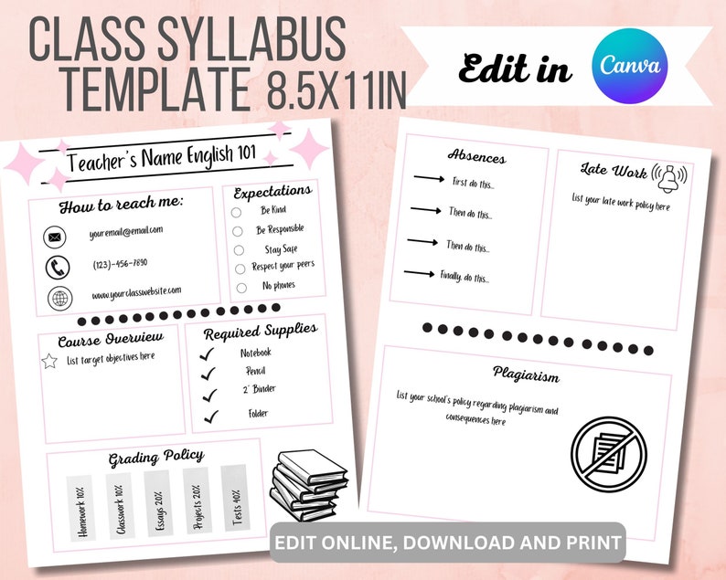 EDITABLE Class Syllabus Template Middle and High School Class Syllabus ...