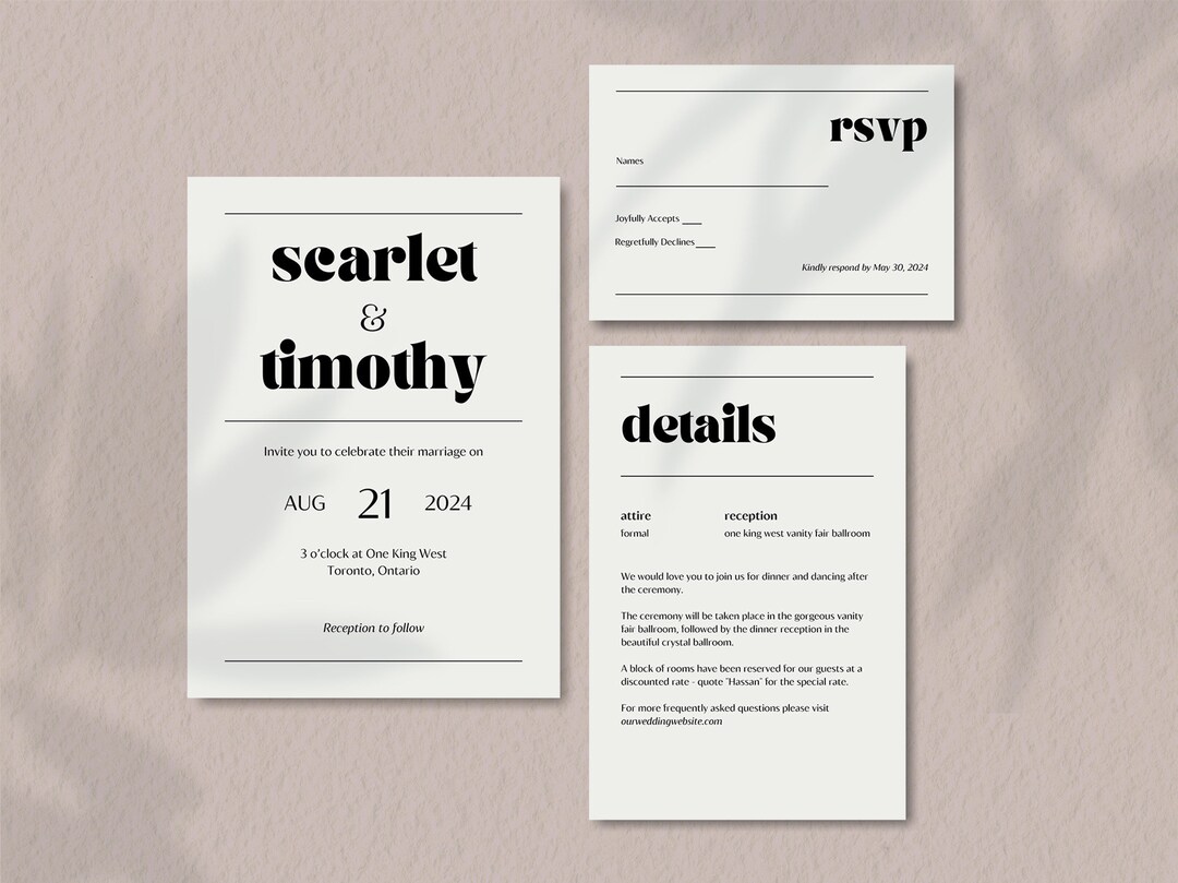 Trendy Bold Invitation Set Template With QR Code, Minimal Bold Wedding ...