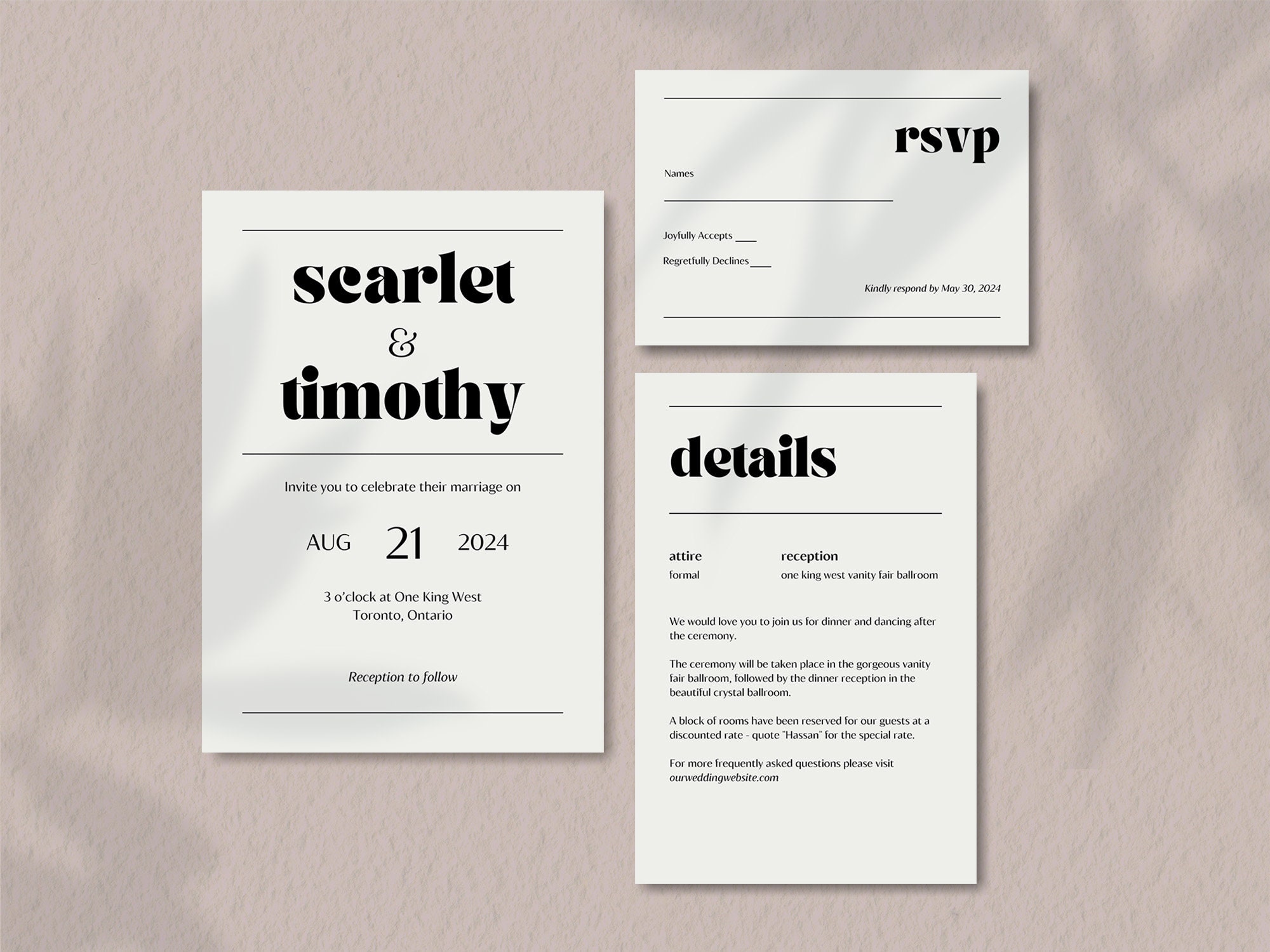 Trendy Bold Invitation Set Template With QR Code, Minimal Bold Wedding ...