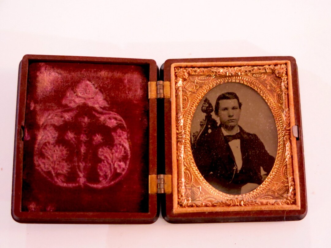Antique Hand Tinted Tintype of Young Man in Gutta Percha Case - Etsy