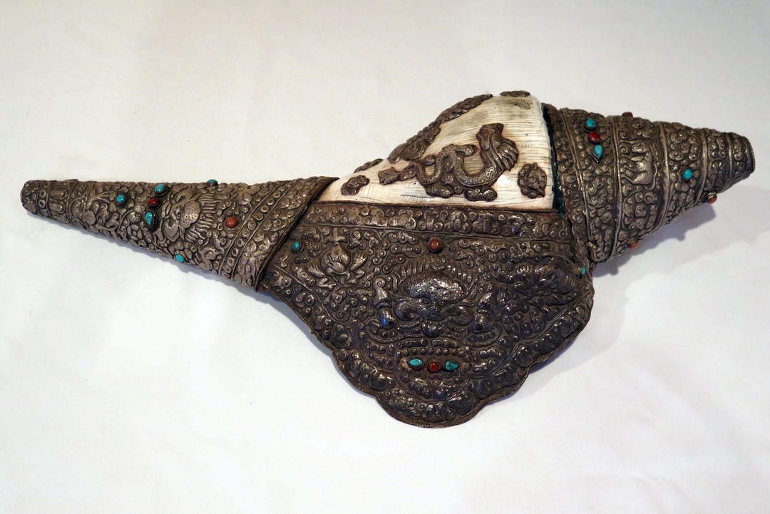 Indian Silver Clad Conch Shell With Gems - Etsy