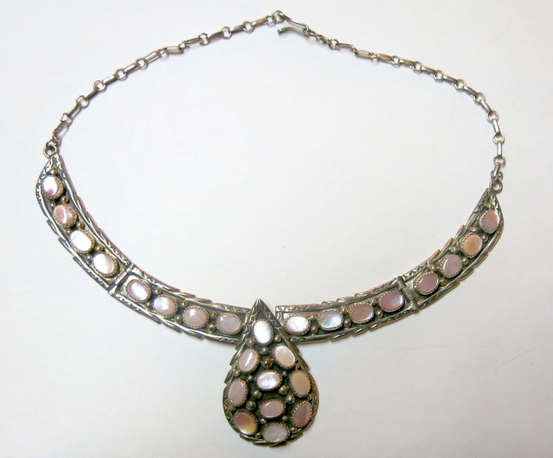 Edward Becenti Sterling Silver Mother of Pearl Necklace With Pendant - Etsy