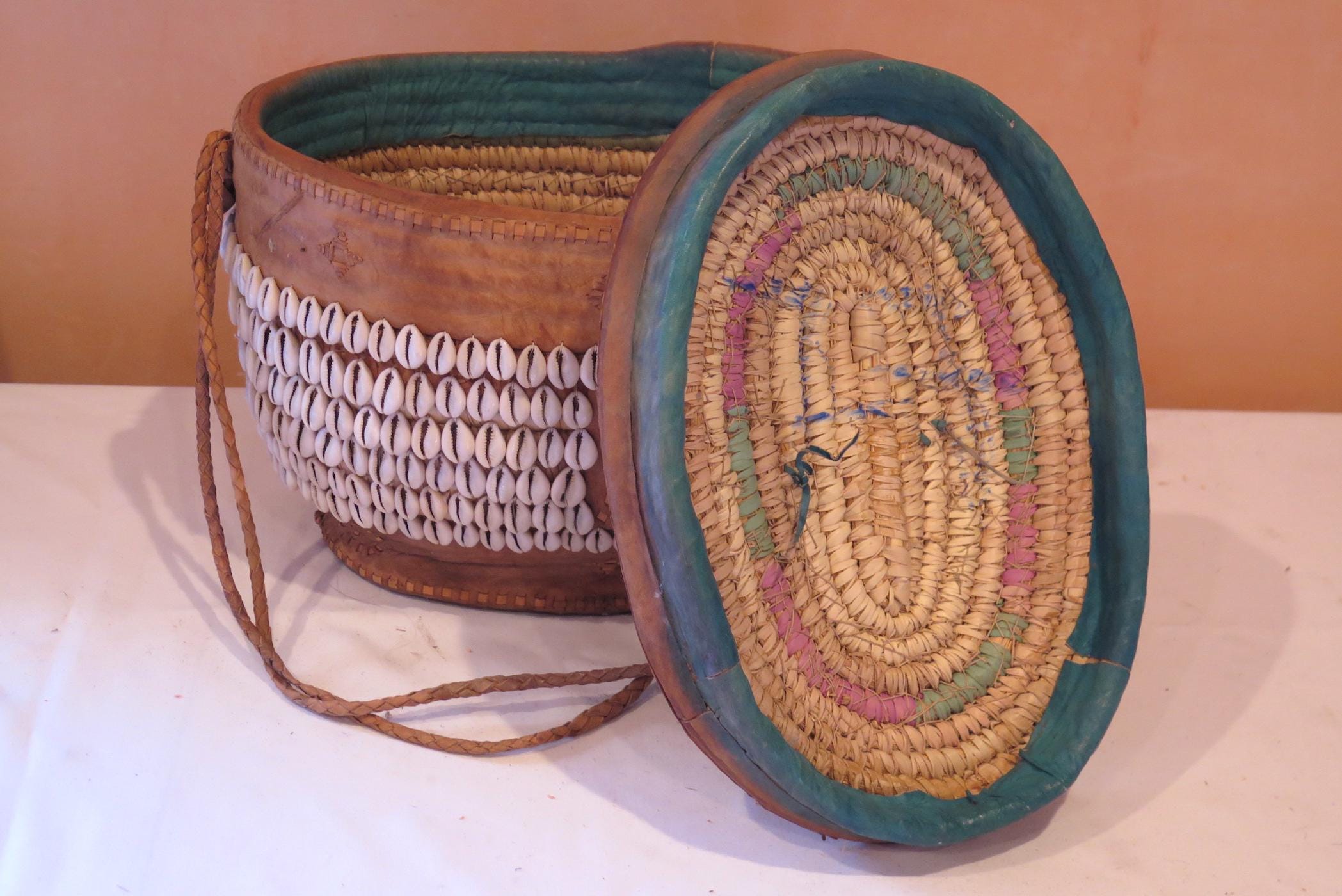 Cowrie Shell Leather Hausa Basket - Etsy