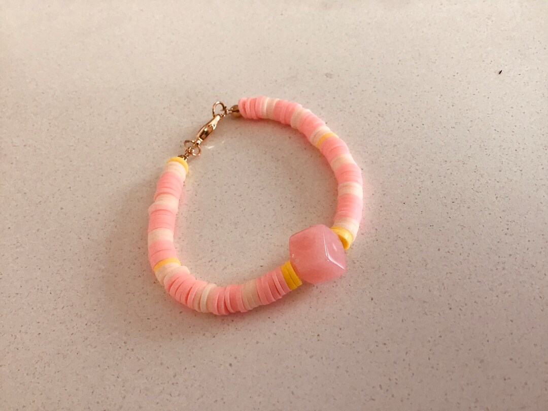 Pink and Yellow Aesthetic Preppy Bracelet and Anklet (strawberry ...