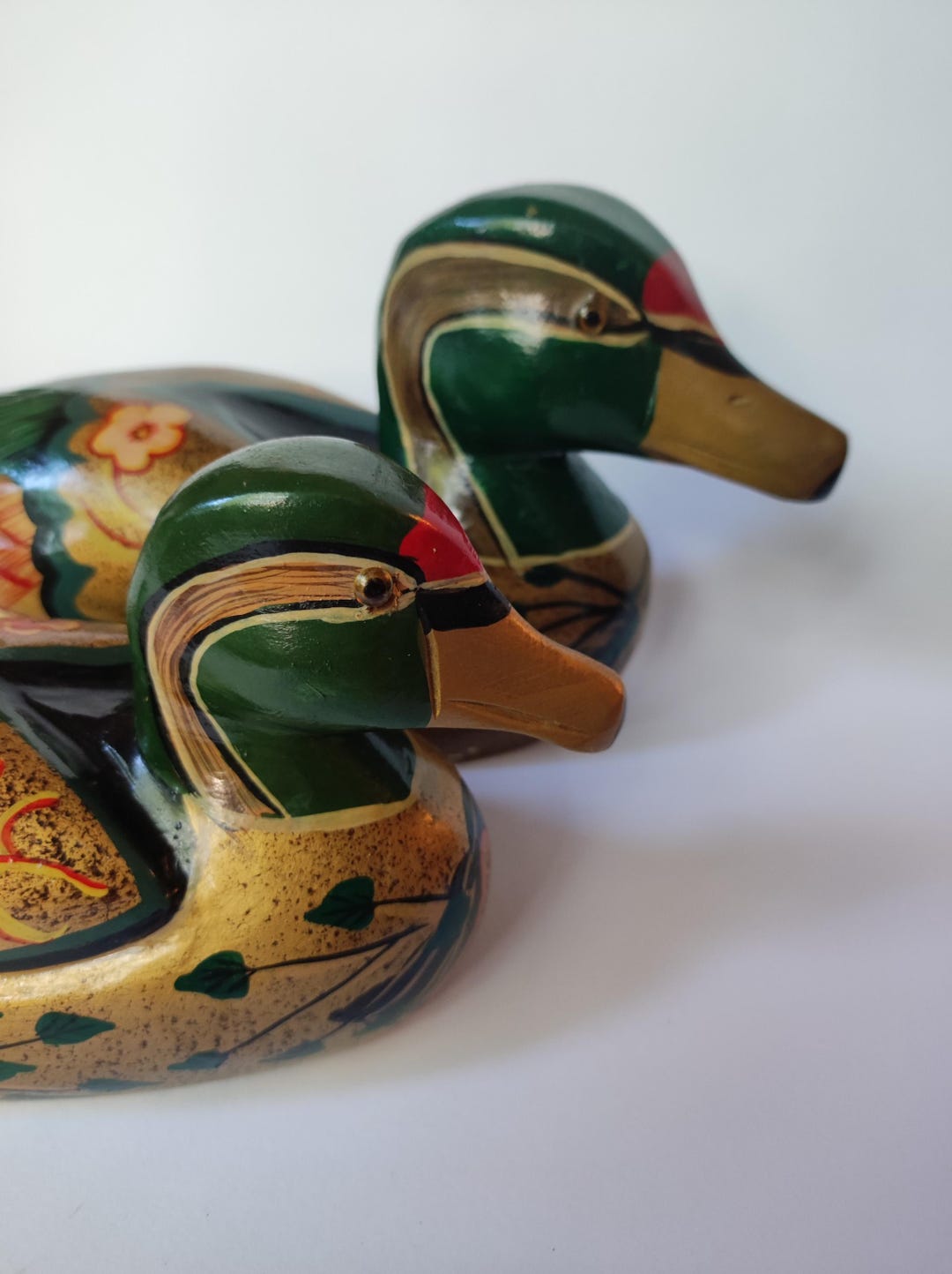 Wooden Handpainted Asian Lacquered Ducks With Flowers - Etsy