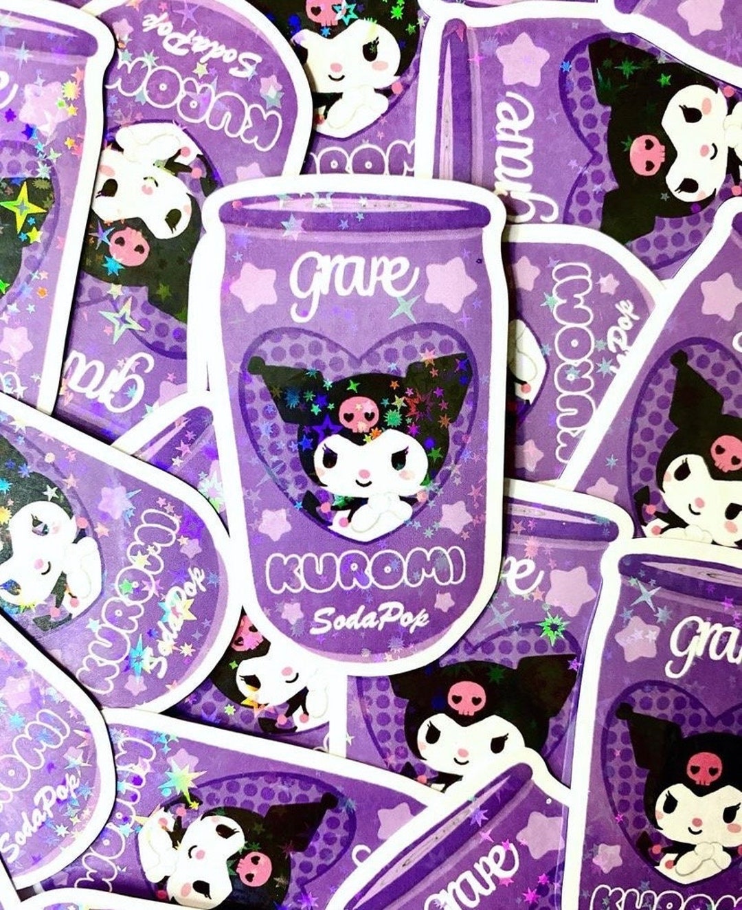 Kuromi Soda Pop Vinyl Holographic Stickers Vinylholostars - Etsy
