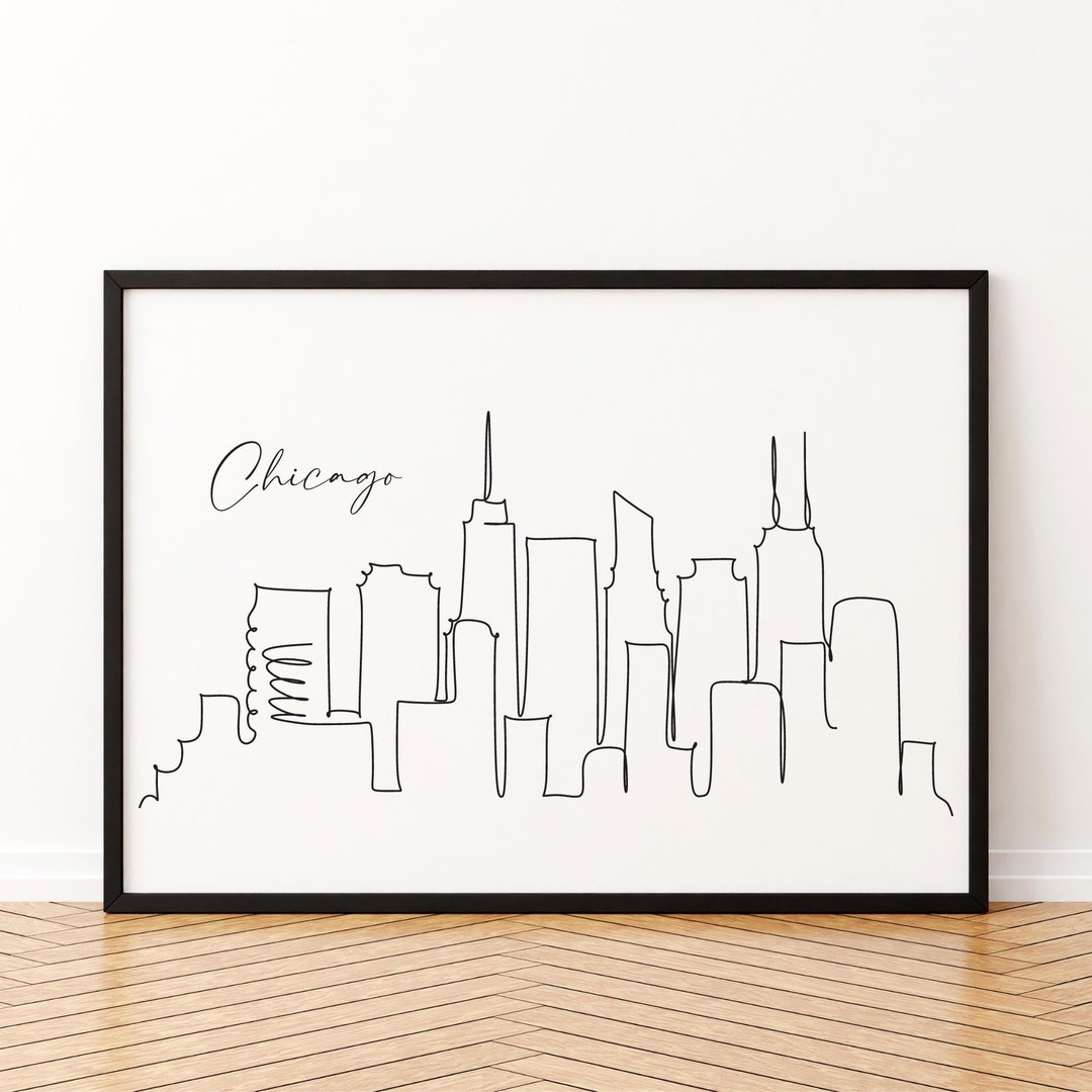 Chicago City Skyline, One Line Art, Skyline Print, Minimalist, Chicago ...