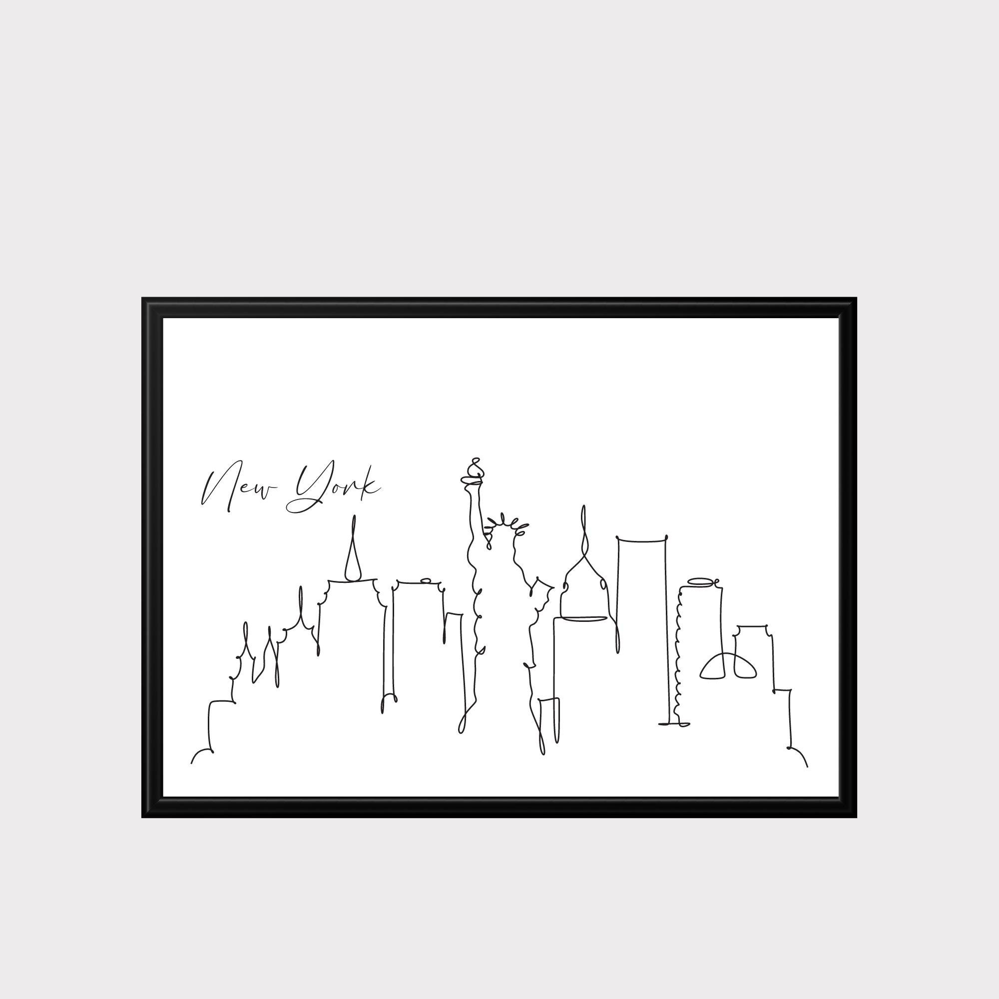 New York City Skyline, One Line Art, Skyline Print, Minimalist, New ...