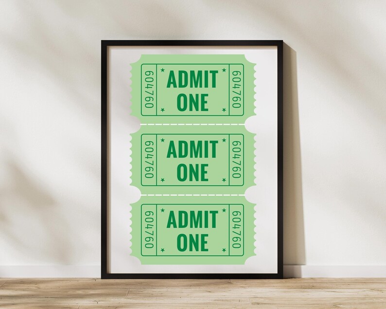 Admit One Ticket Green Print, Retro Wall Art, Aesthetic Print ...
