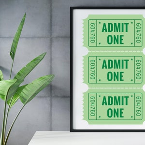 Admit One Ticket Green Print, Retro Wall Art, Aesthetic Print ...