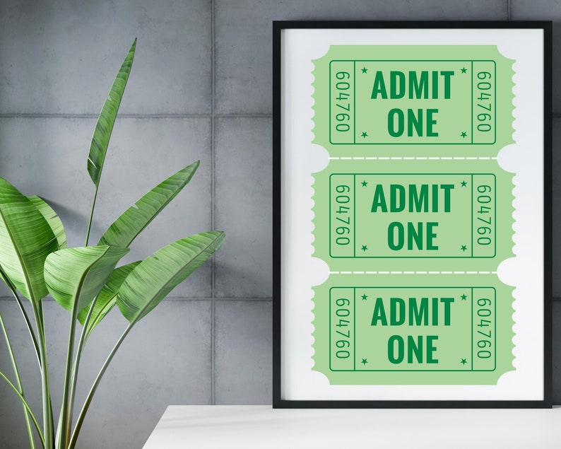 Admit One Ticket Green Print, Retro Wall Art, Aesthetic Print ...