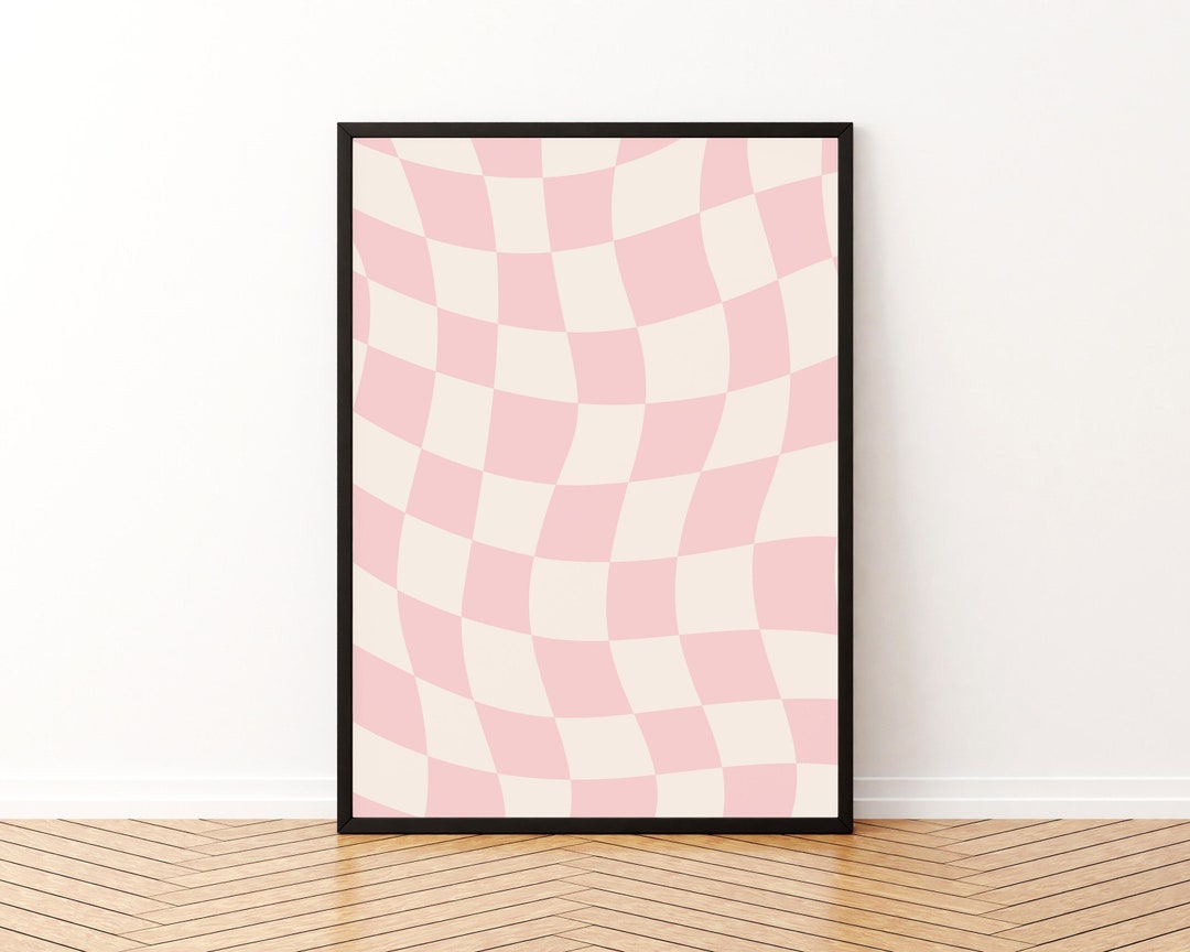 Pink Checkered Print, Retro Wall Art, Aesthetic Print, Minimalist Print ...