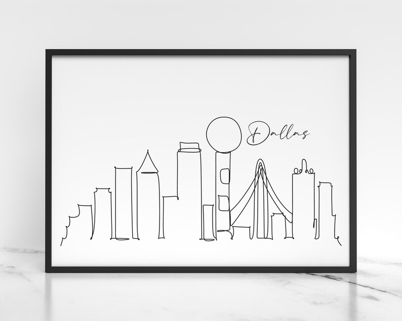 Dallas Skyline Art, One Line Dallas, Skyline Print, Minimalist, Dallas ...