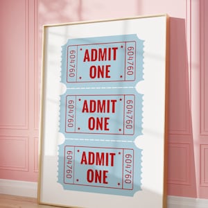 Admit One Ticket Poster Blue, Retro Wall Art, Aesthetic Print ...