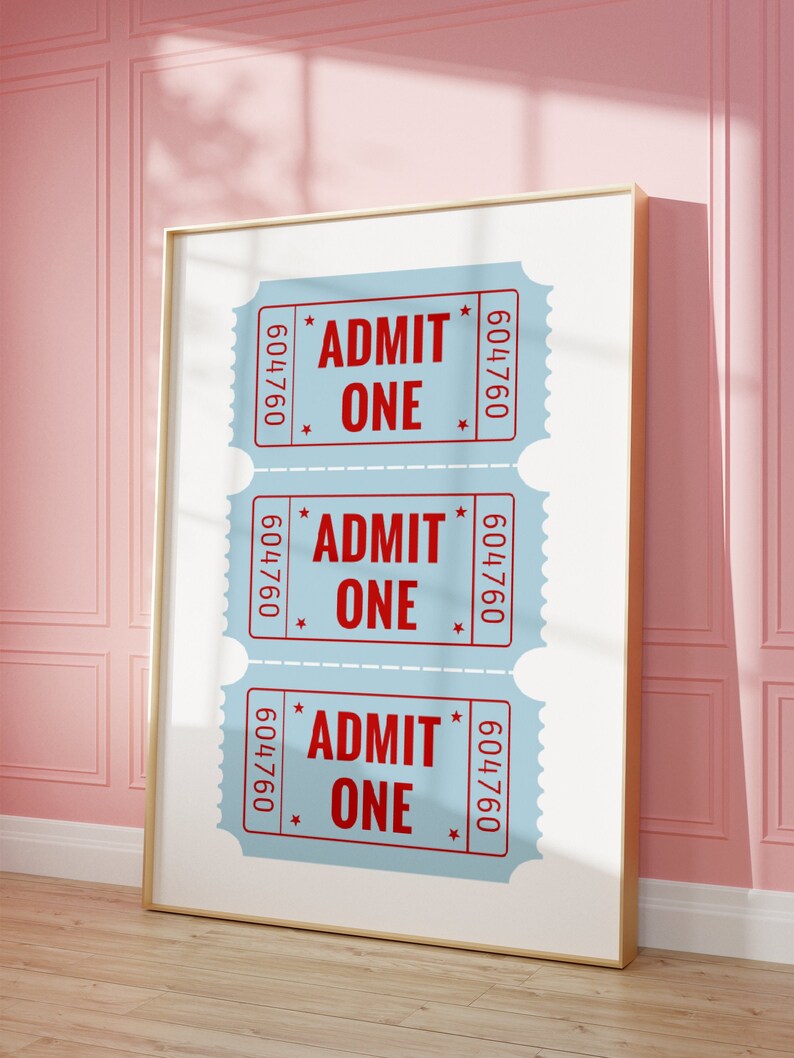 Admit One Ticket Poster Blue, Retro Wall Art, Aesthetic Print ...