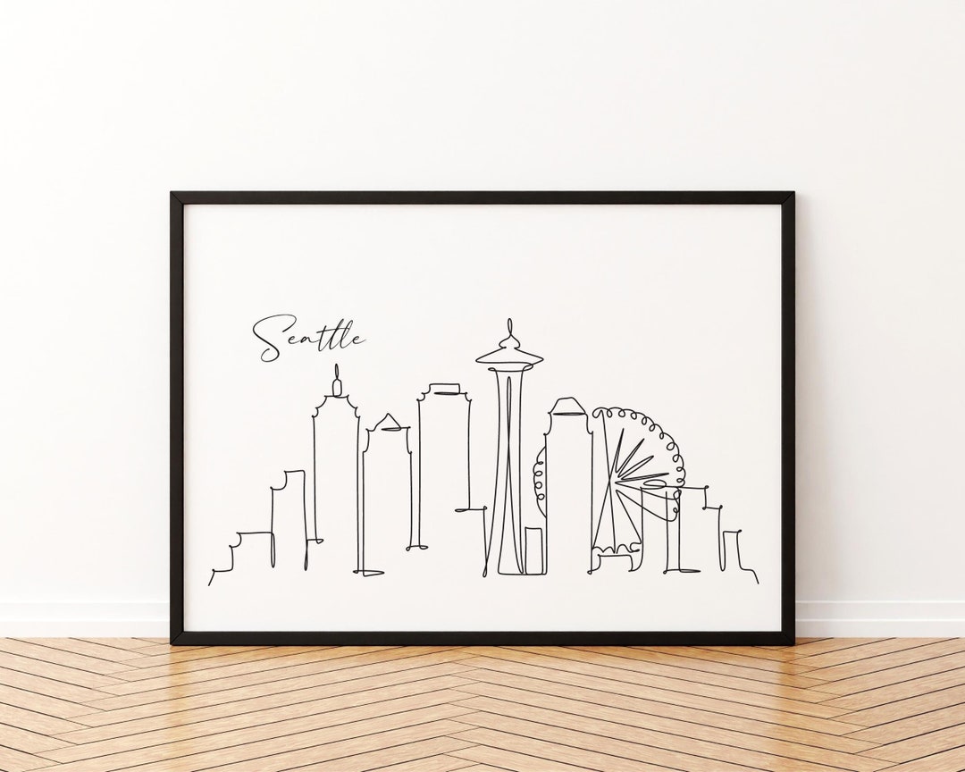 Seattle City Skyline, One Line Art, Skyline Print, Minimalist, Seattle ...