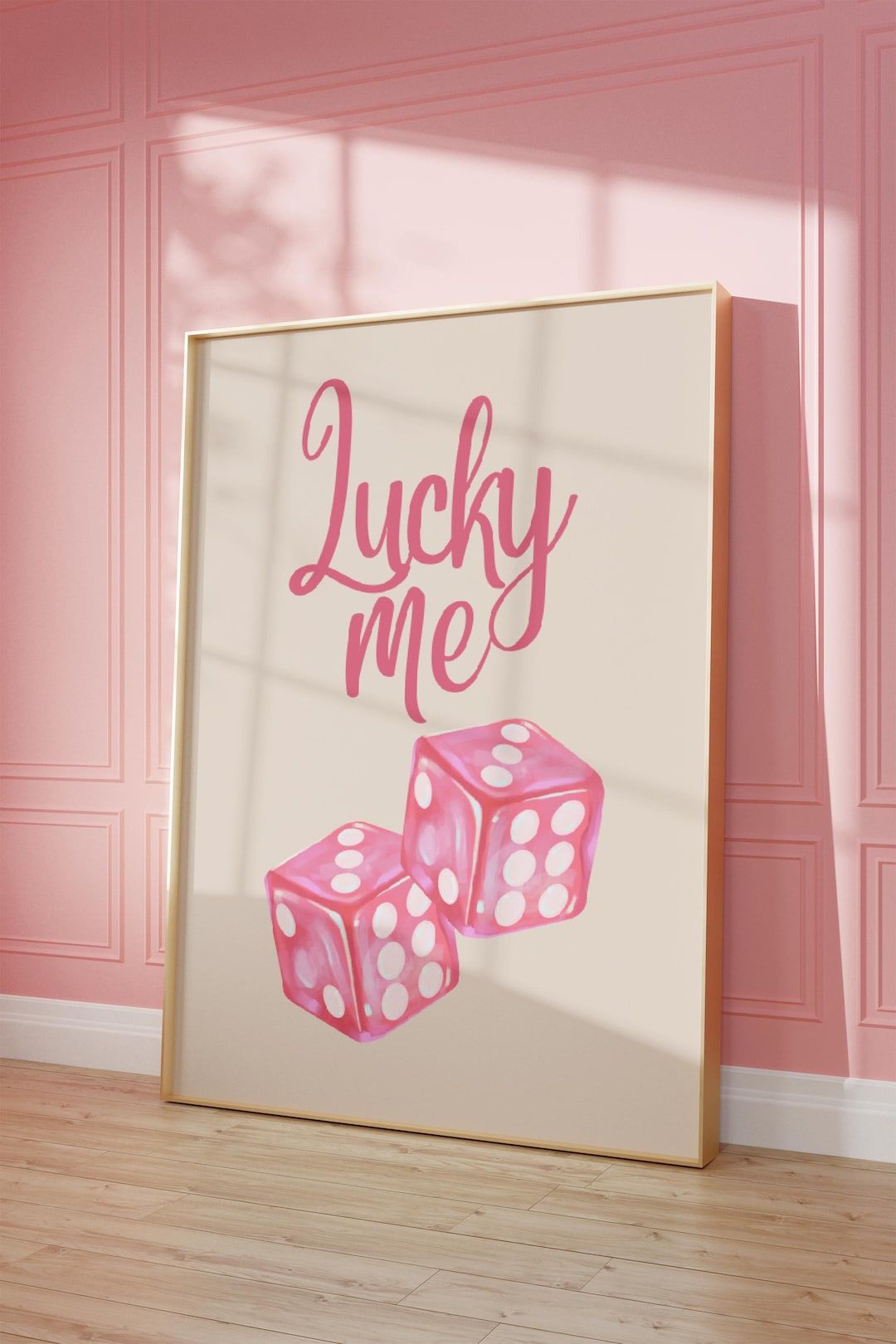 Lucky Me Holo Dice, Inspirational Print, Positive Quotes, Preppy Pink ...