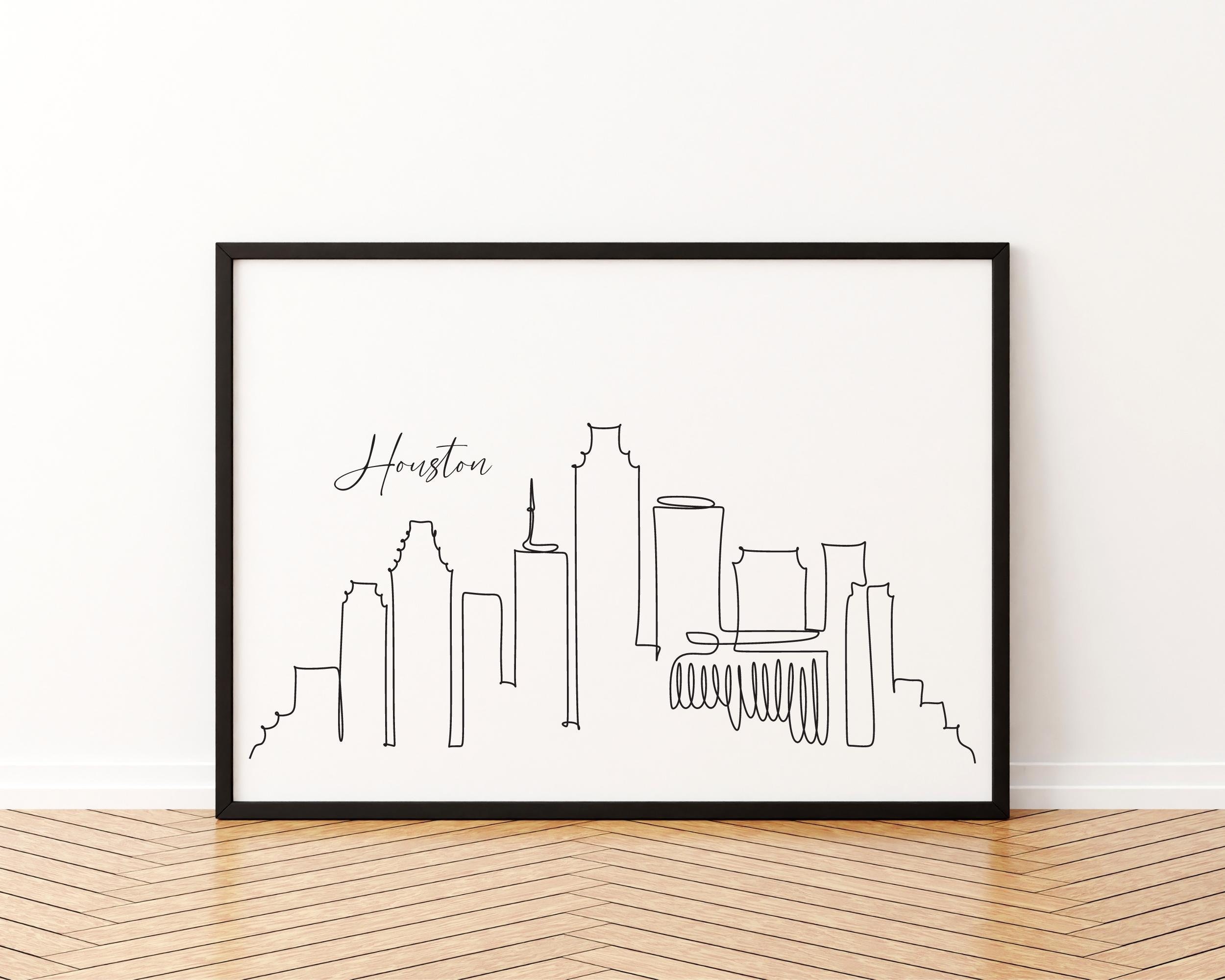 Houston City Skyline One Line Art Skyline Print Minimalist - Etsy