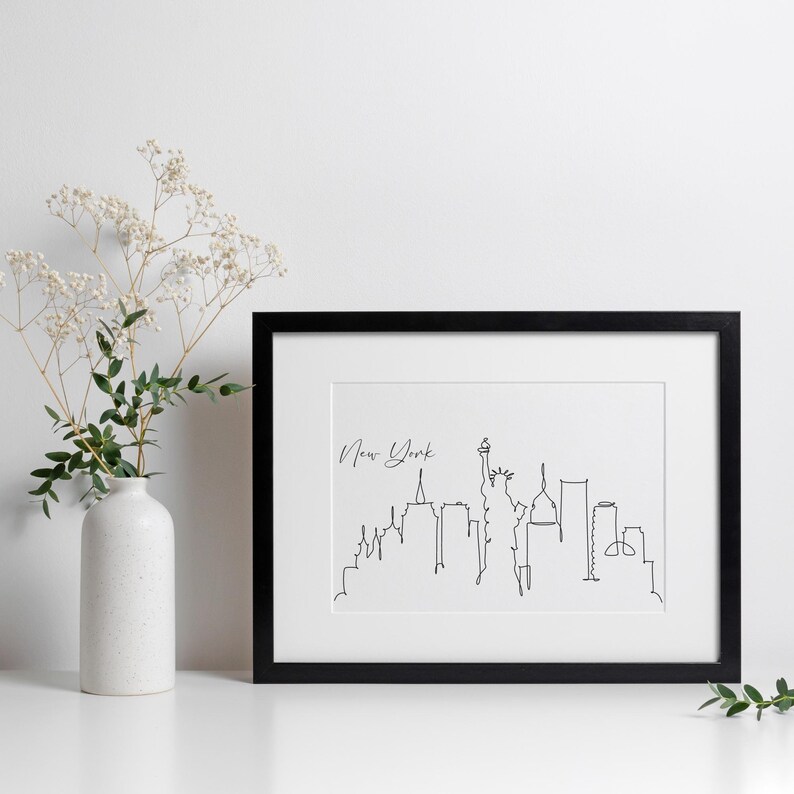 New York City Skyline One Line Art Skyline Print - Etsy