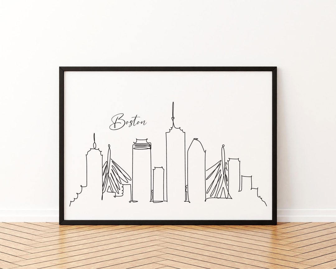Boston City Skyline, One Line Art, Skyline Print, Minimalist, Boston ...