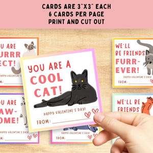 Printable Cat Valentine's Day Cards, Classroom Valentine's Day Cards ...