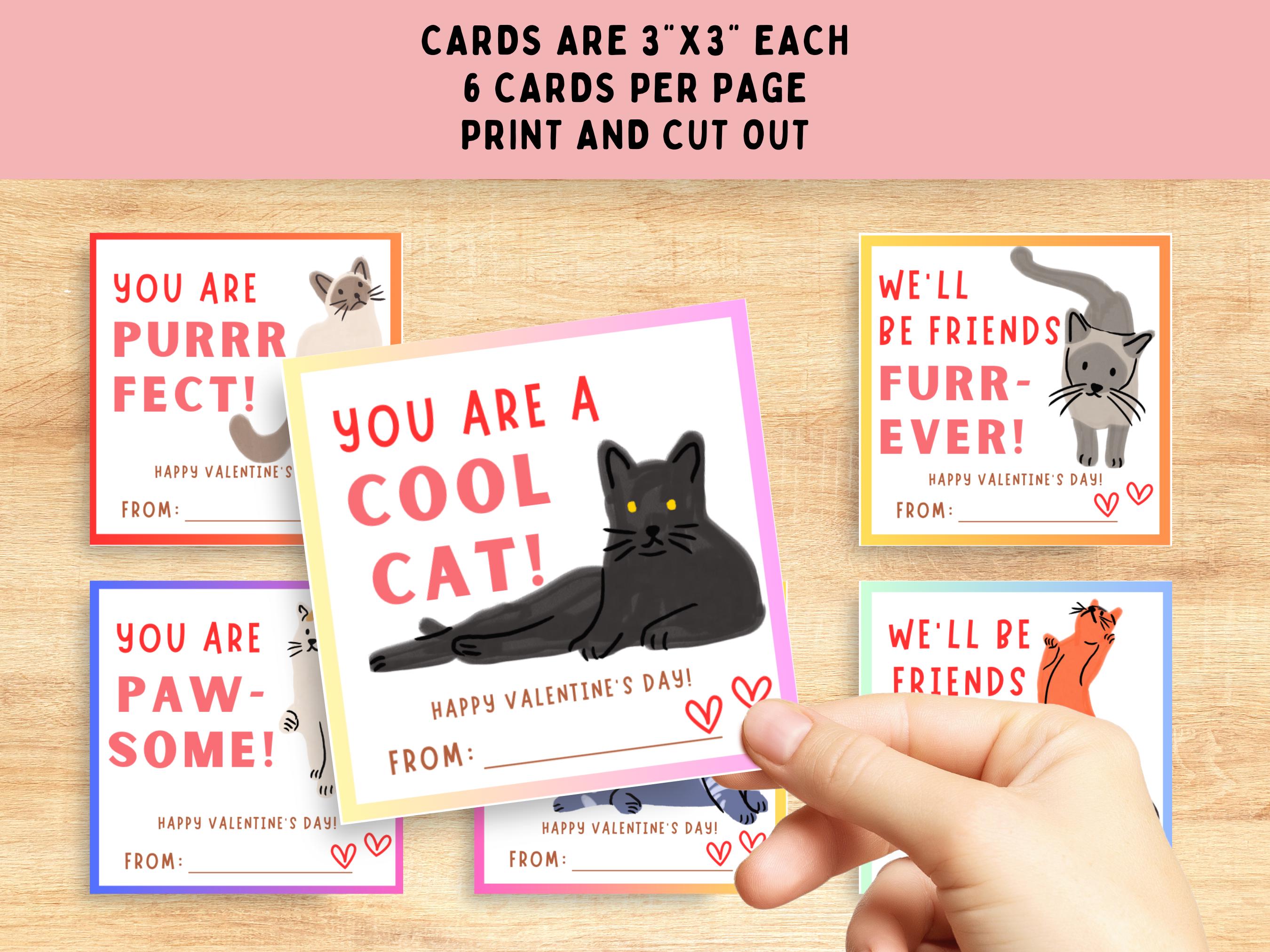 Printable Cat Valentine's Day Cards, Classroom Valentine's Day Cards ...