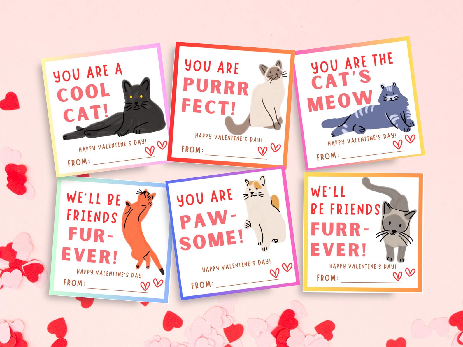 Printable Cat Valentine's Day Cards, Classroom Valentine's Day Cards ...