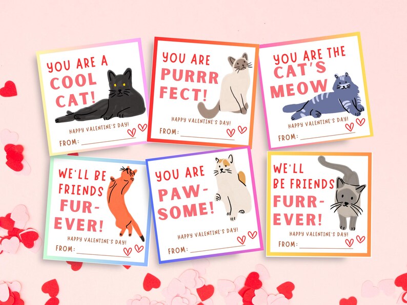 Printable Cat Valentine's Day Cards, Classroom Valentine's Day Cards ...