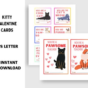 Printable Cat Valentine's Day Cards, Classroom Valentine's Day Cards ...