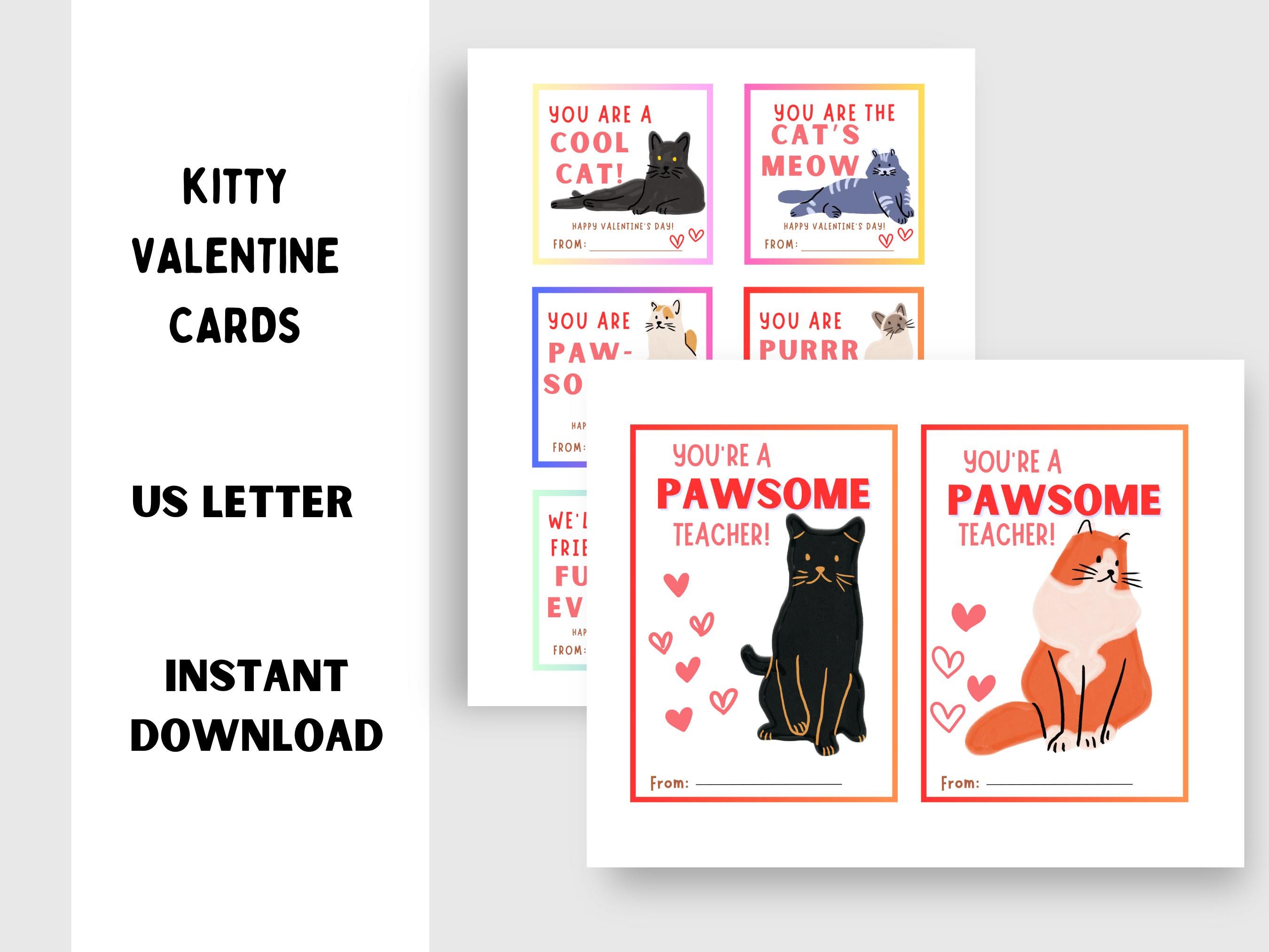 Printable Cat Valentine's Day Cards, Classroom Valentine's Day Cards ...