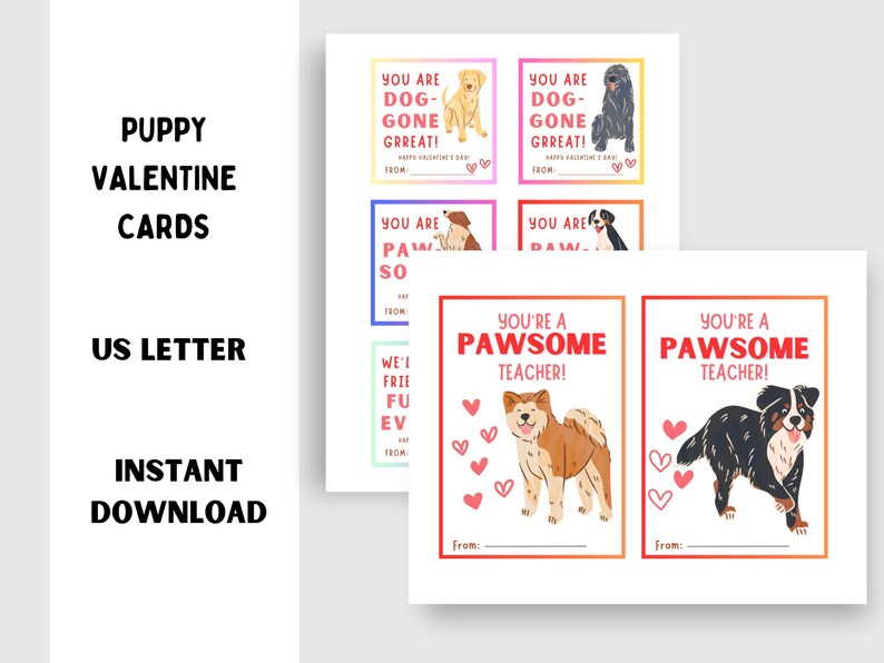 Printable Dog Valentine's Day Cards, Classroom Valentine's Day Cards ...