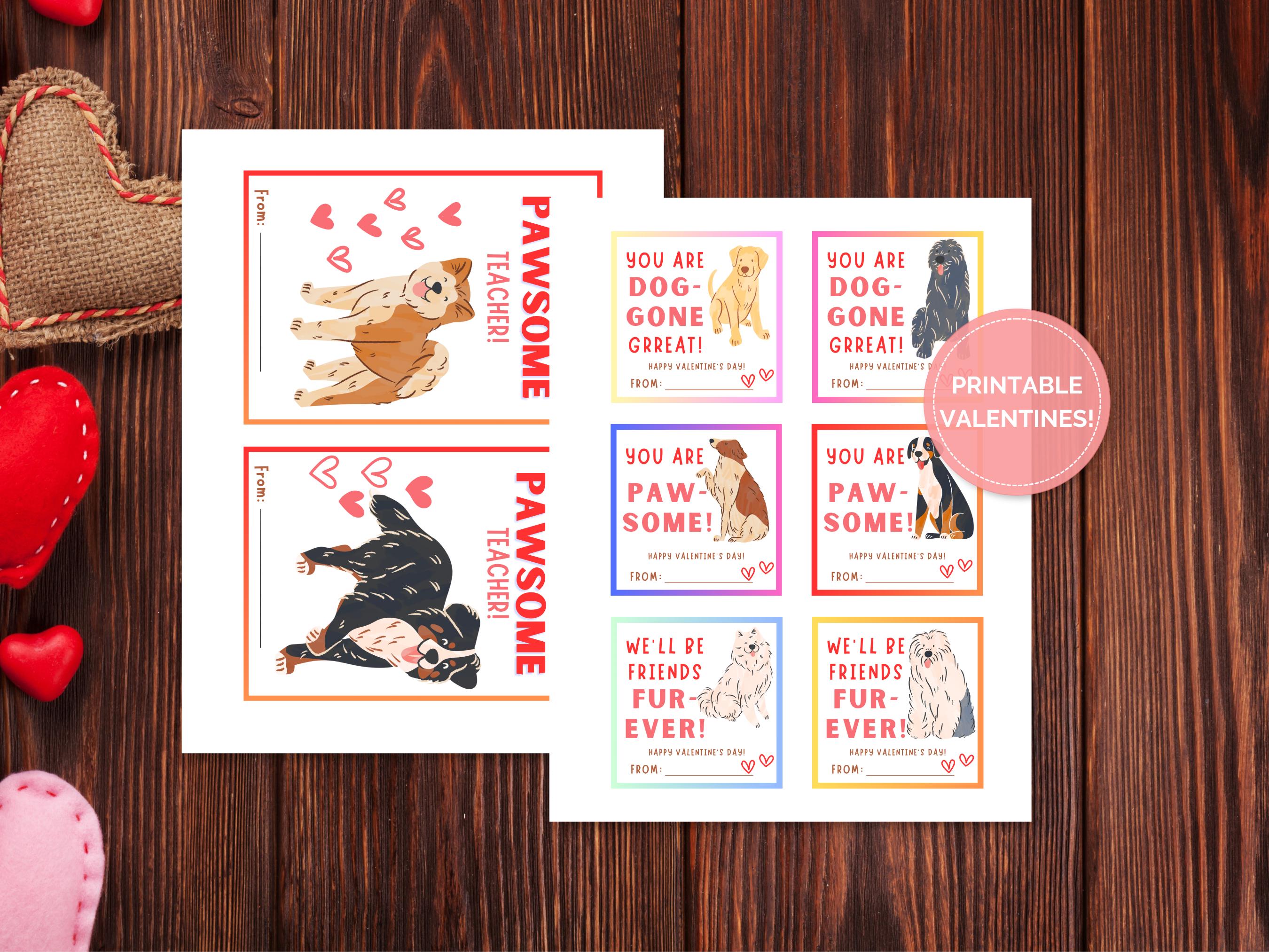 Printable Dog Valentine's Day Cards, Classroom Valentine's Day Cards ...
