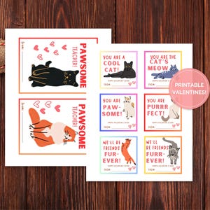 Printable Cat Valentine's Day Cards, Classroom Valentine's Day Cards ...