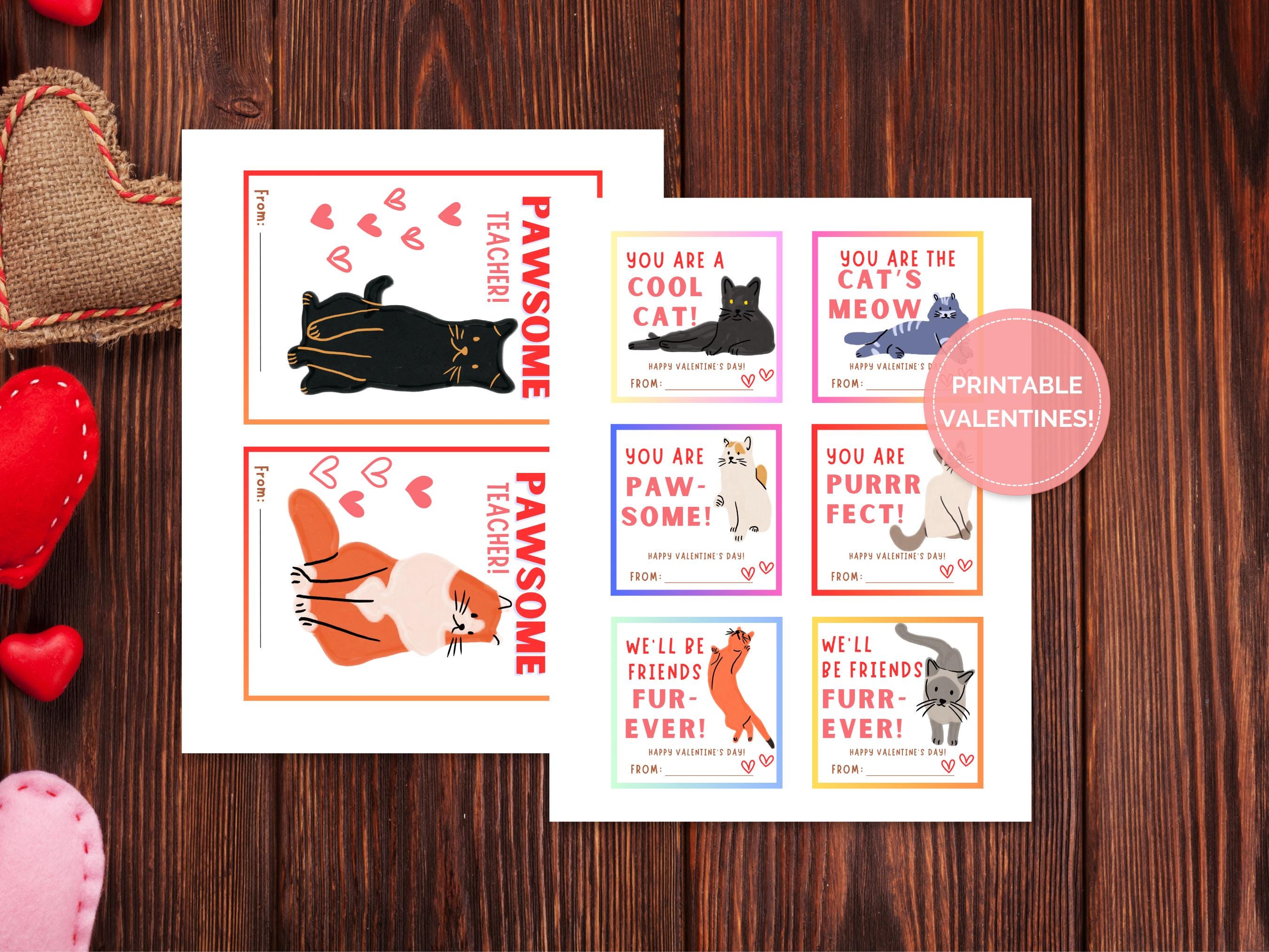 Printable Cat Valentine's Day Cards, Classroom Valentine's Day Cards ...