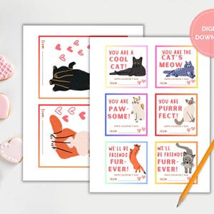 Printable Cat Valentine's Day Cards, Classroom Valentine's Day Cards ...