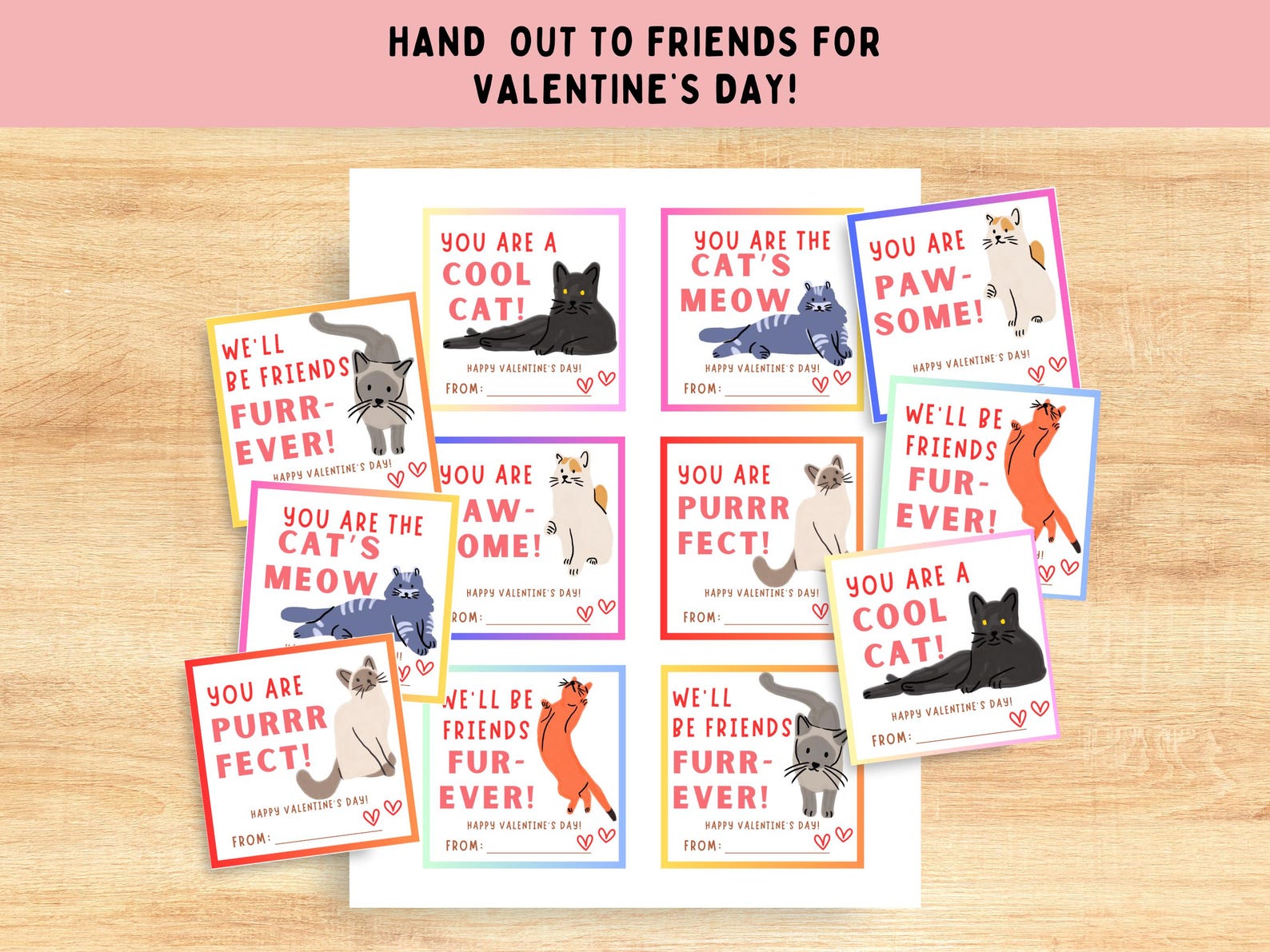 Printable Cat Valentine's Day Cards, Classroom Valentine's Day Cards ...