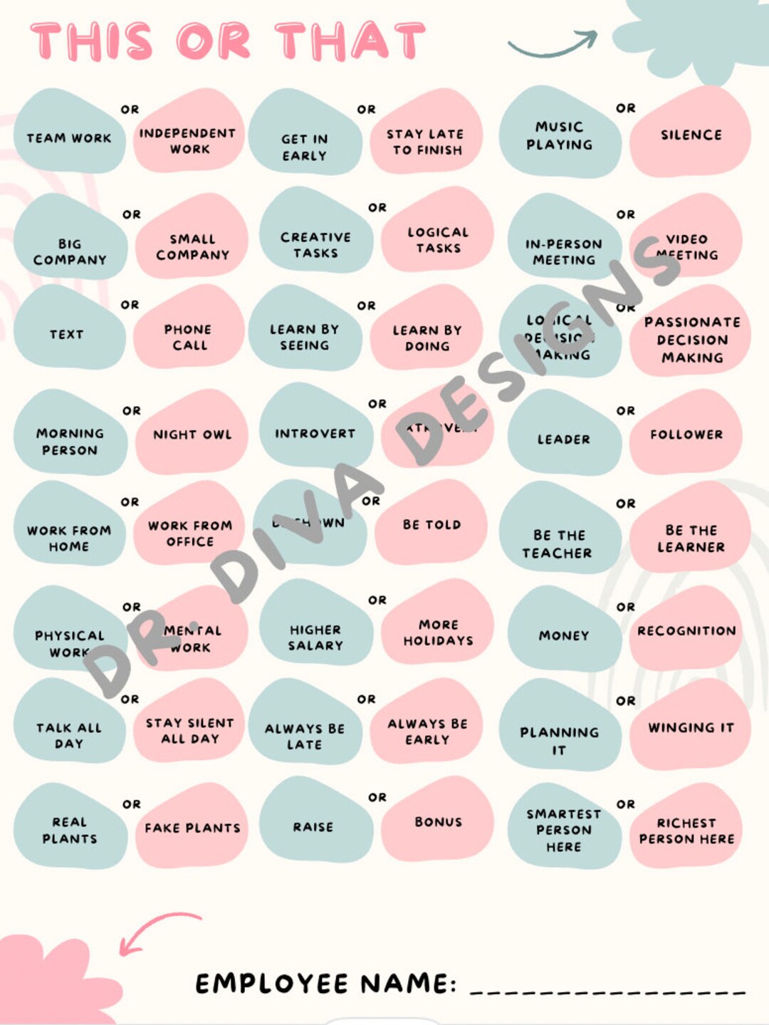 Employee/work THIS OR THAT Printable - Etsy
