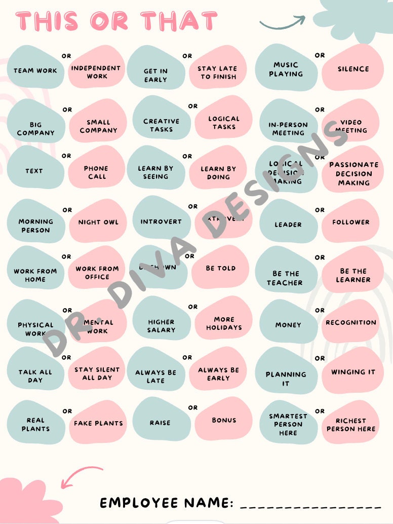 Employee/work THIS OR THAT Printable - Etsy